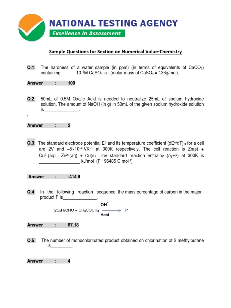 Chemistry Numerical | PDF