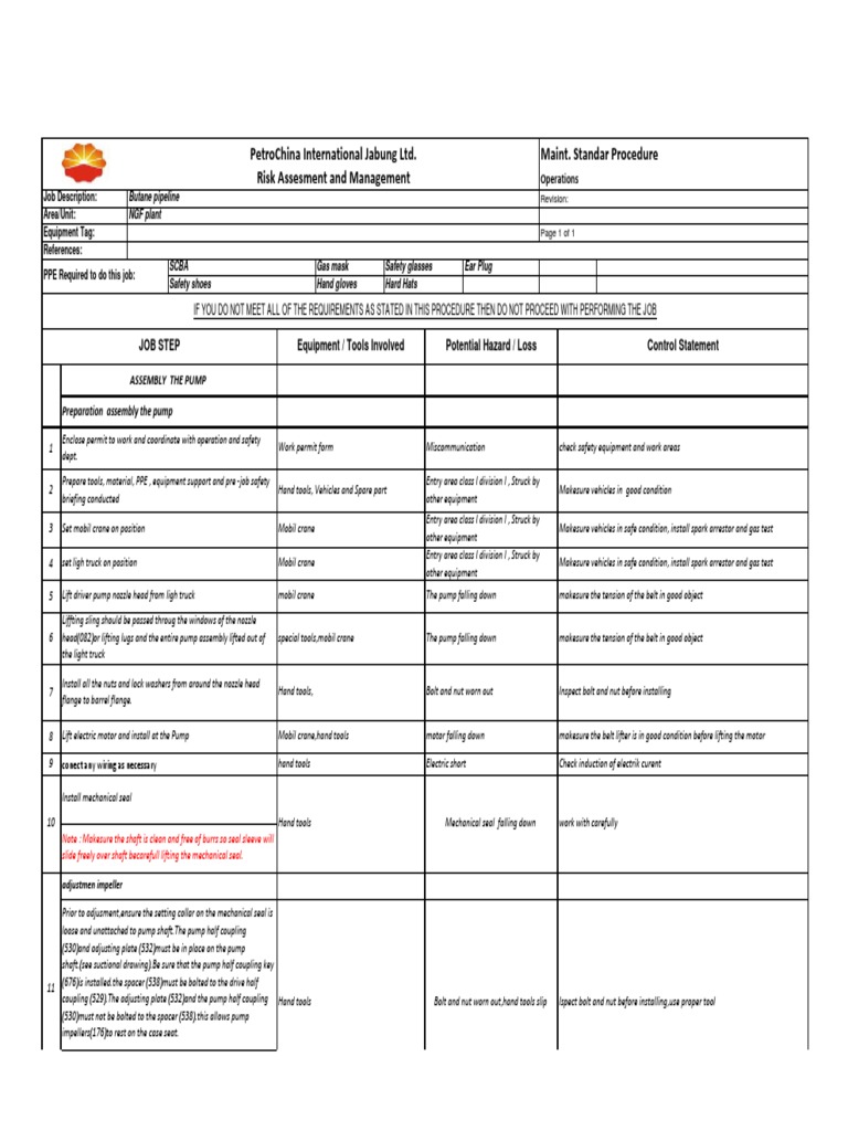 Sop Installing Pump | PDF | Pump | Nut (Hardware)
