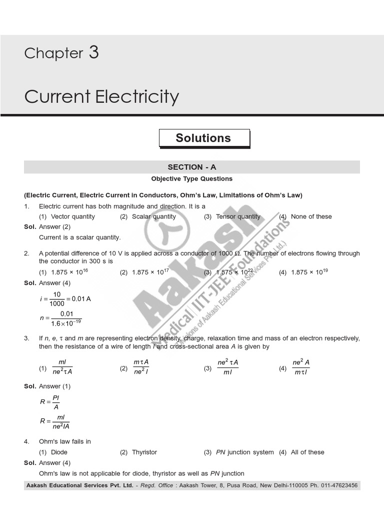 Chap 3 Current Electricity Pmd Pdf Electrical Resistivity And