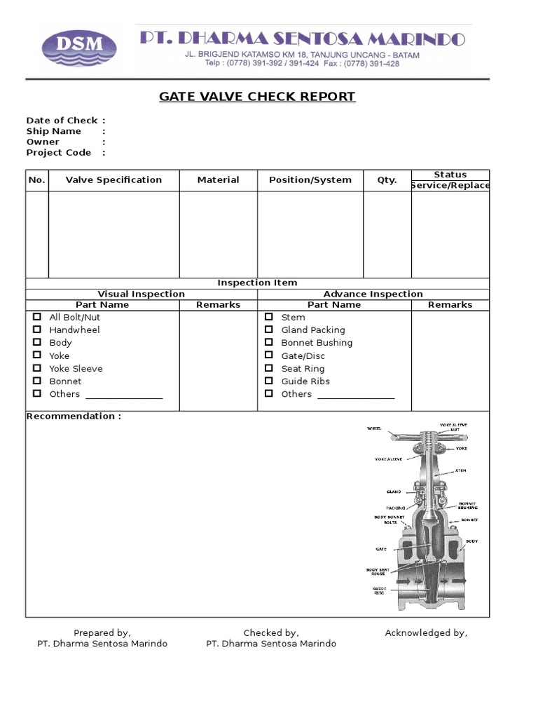 001 Gate Valve Check Report | PDF | Valve | Home Appliance