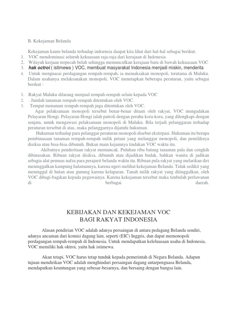 Kekejaman VOC Terhadap Rakyat Indonesia | PDF