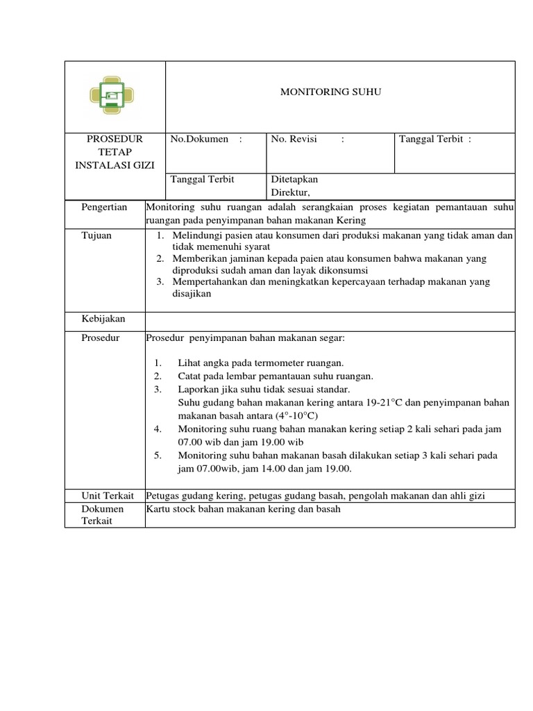 Sop Monitoring Suhu | PDF