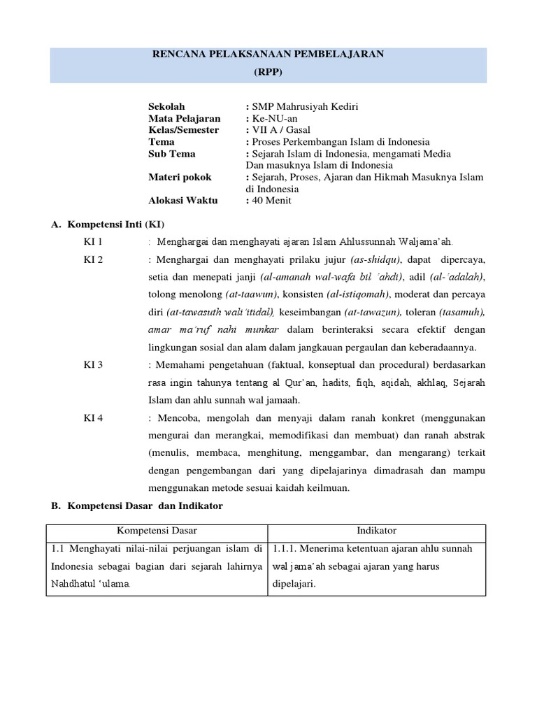 RPP Kelas Vii Ke Nu-An | PDF | Karier & Perkembangan