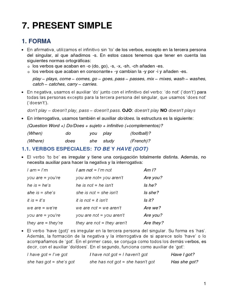Gramática del Presente Simple en Inglés | PDF | Verbo | Morfología