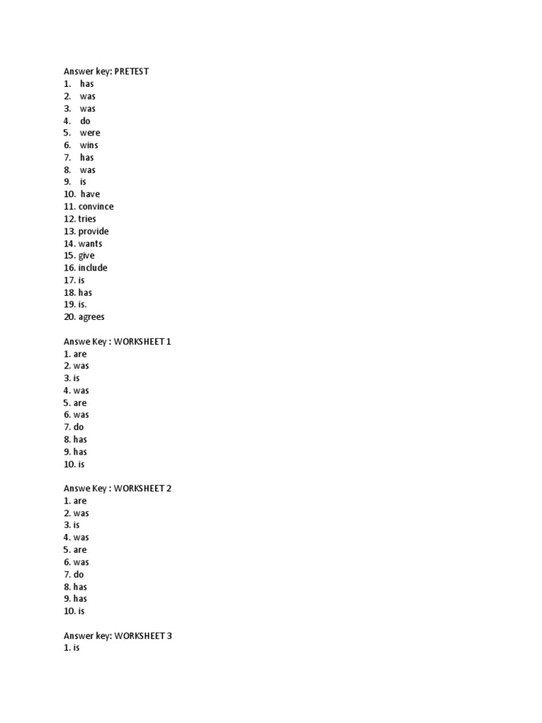 Answer Key Subject Verb Agreement | PDF