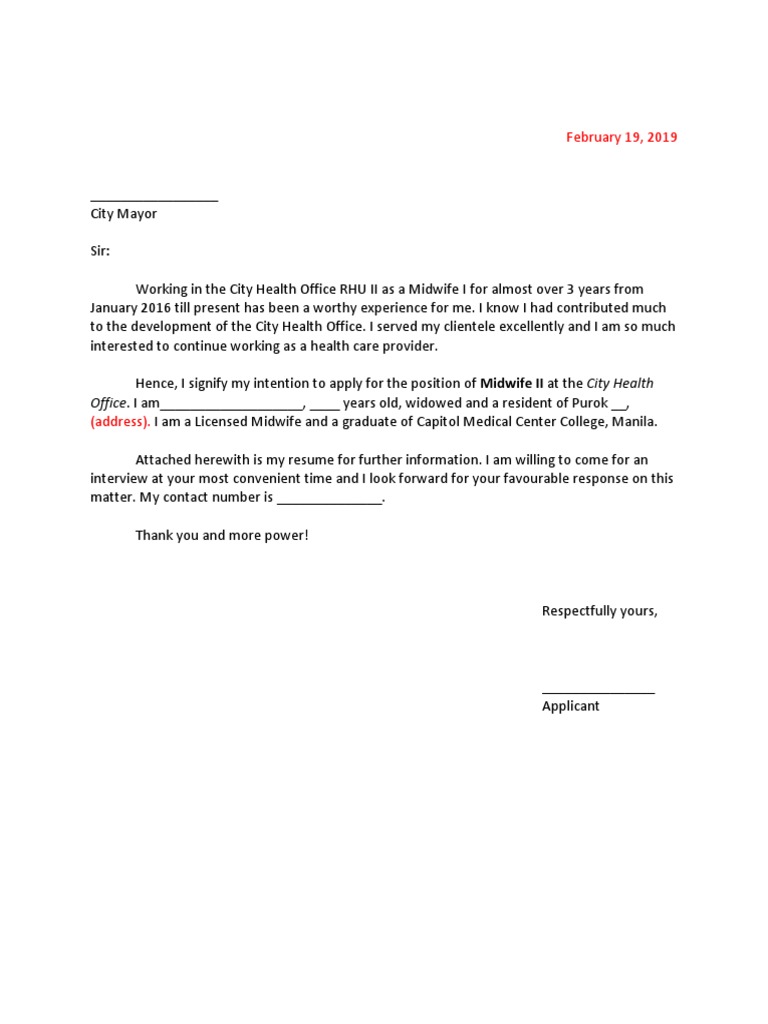 Application Letter For Midwife | PDF