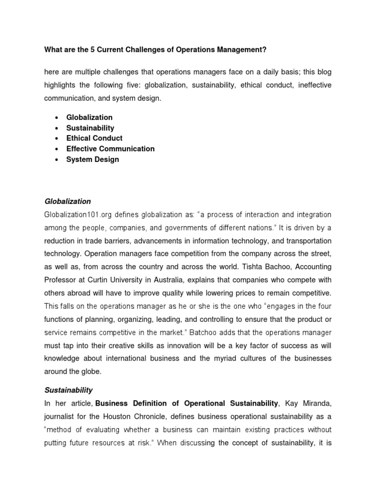 What Are The 5 Current Challenges of Operations Management | PDF ...