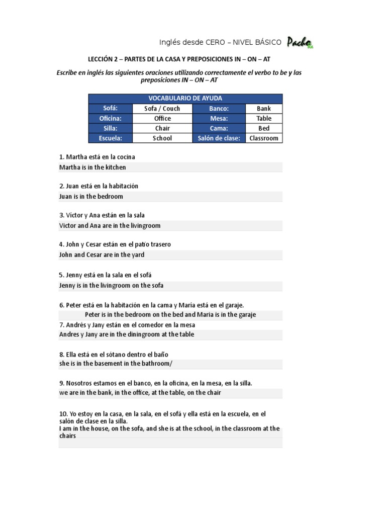Lección 2 - Partes de La Casa y Preposiciones in On at | PDF ...