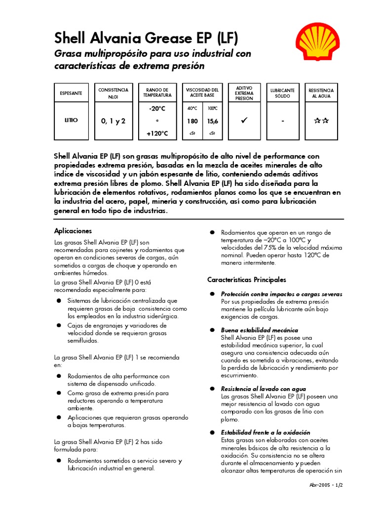 Grasa Shell Alvania EP: Características y Usos | PDF | Lubricante | Agua