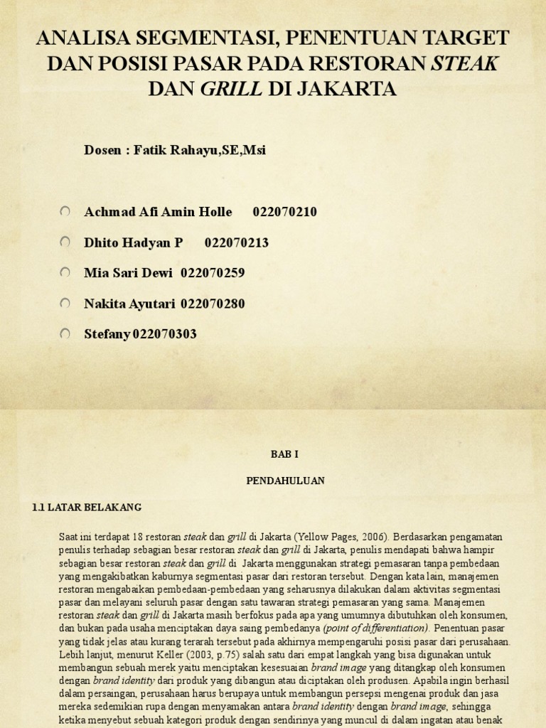 Analisa Segmentasi, Penentuan Target Dan Posisi Pasar Pada Restoran ...
