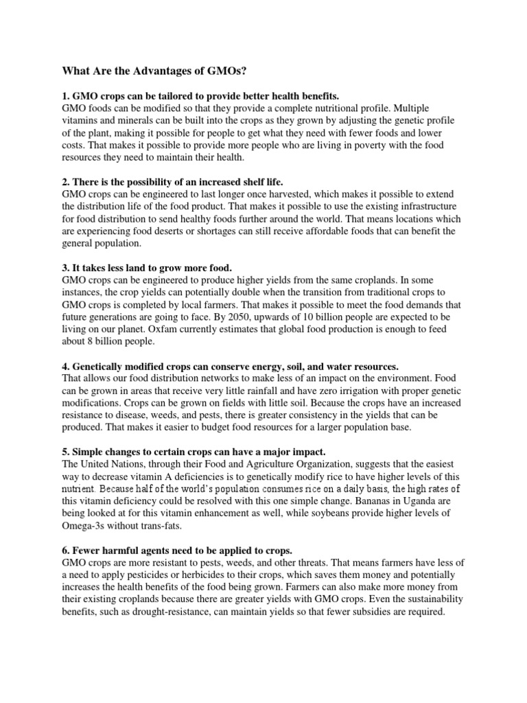 What Are The Advantages of GMOs | PDF | Genetically Modified Organism ...