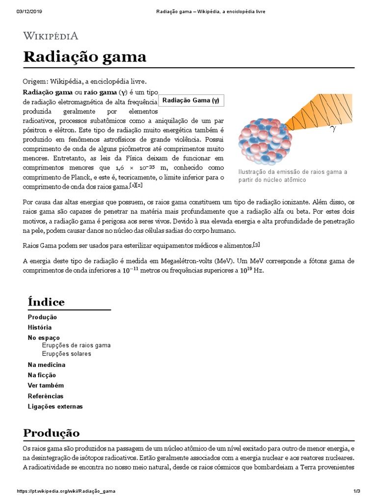 Radiação Gama | PDF | Raio gama | Fenômenos físicos