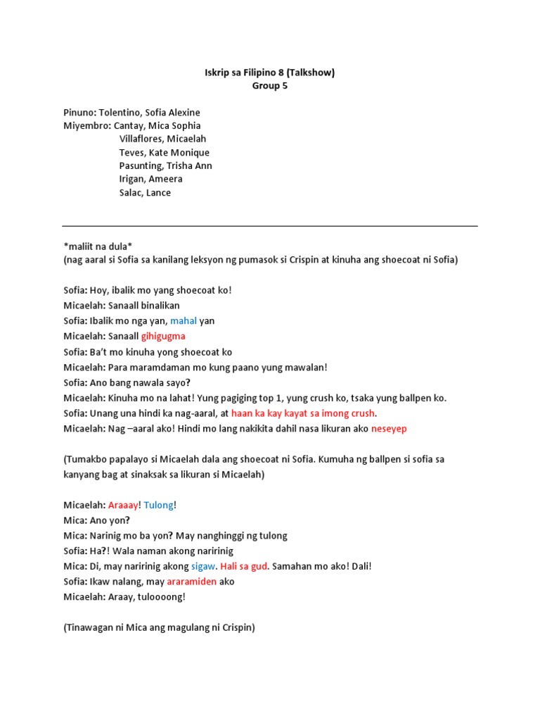 Iskrip in Filipino (Talkshow) | PDF