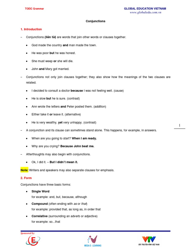 Conjunctions PDF | PDF | Grammar | Morphology