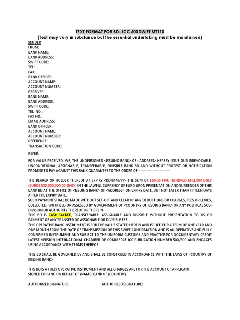 MT110 SWIFT Message Format Guide | PDF | Finance & Money Management