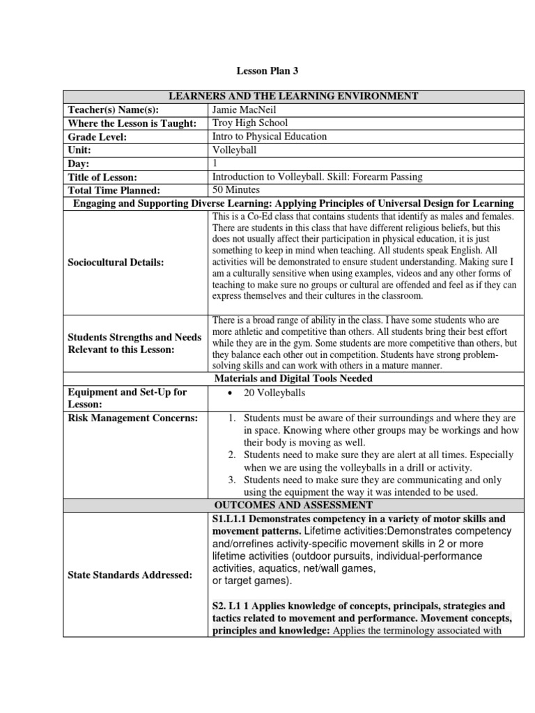 Intro to Volleyball for Students | PDF | Lesson Plan | Differentiated ...