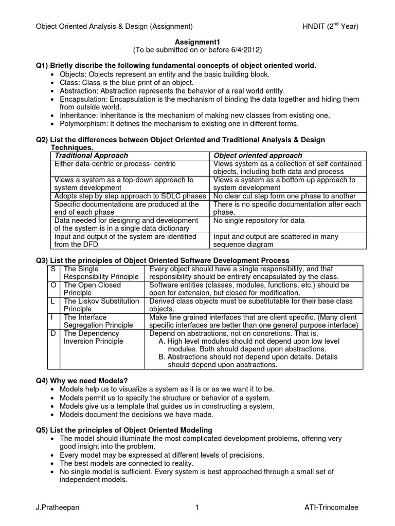 Ooad Short Notes Pdf Class Computer Programming Object Oriented Programming