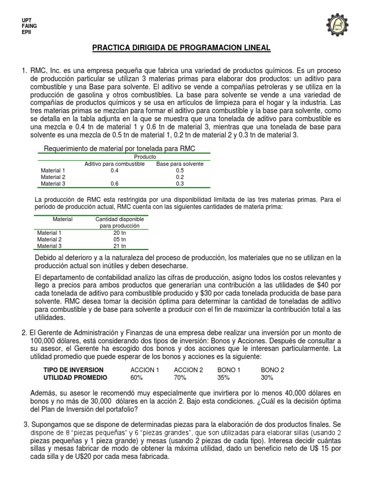 Practica - Programacion Lineal PDF | PDF | Compartir (Finanzas) | Agua