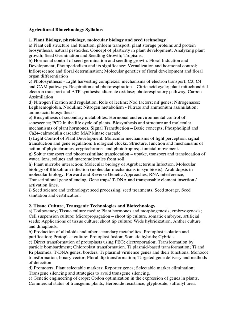 Agricultural Biotechnology Course Syllabus | PDF | Plant Breeding ...