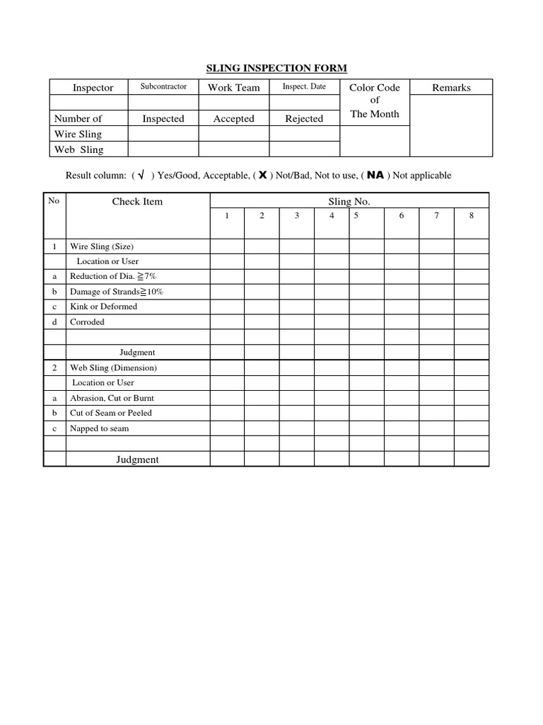 Sling Inspection Form | PDF