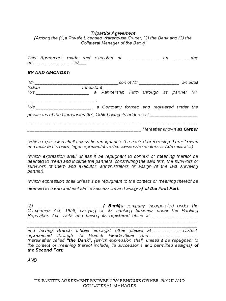 Tripartite Agreement Between Borrower, Bank and Collateral Manager ...