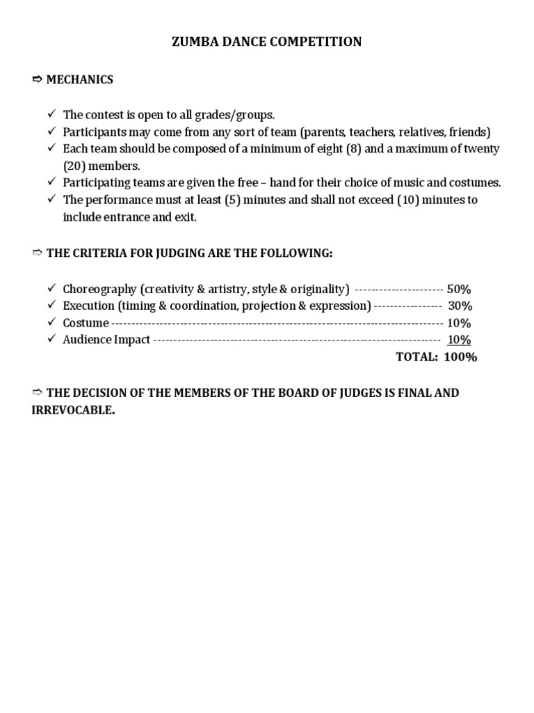 Zumba Dance Competition Mechanics | PDF