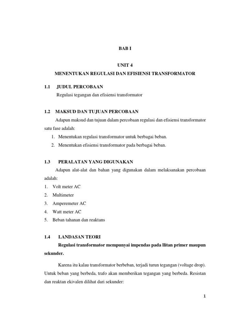 Menentukan Regulasi Dan Efisiensi Transformator | PDF | Metode & Bahan Ajar | Sains & Matematika