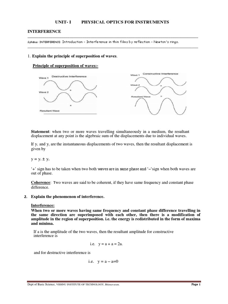Unit I | PDF | Diffraction | Polarization (Waves)
