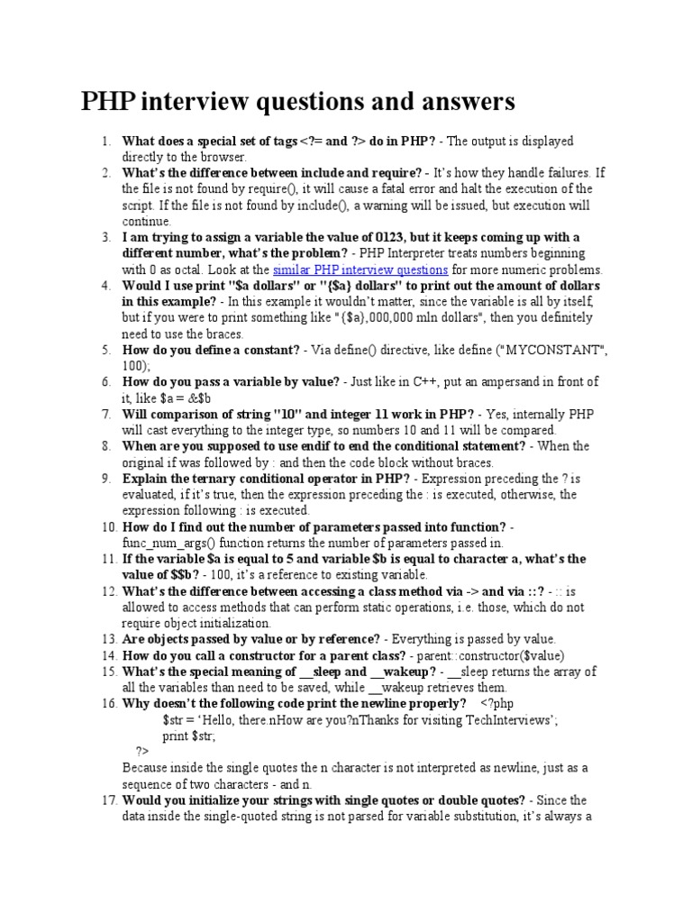 PHP Interview Questions and Answers | PDF | Php | Variable (Computer Science)