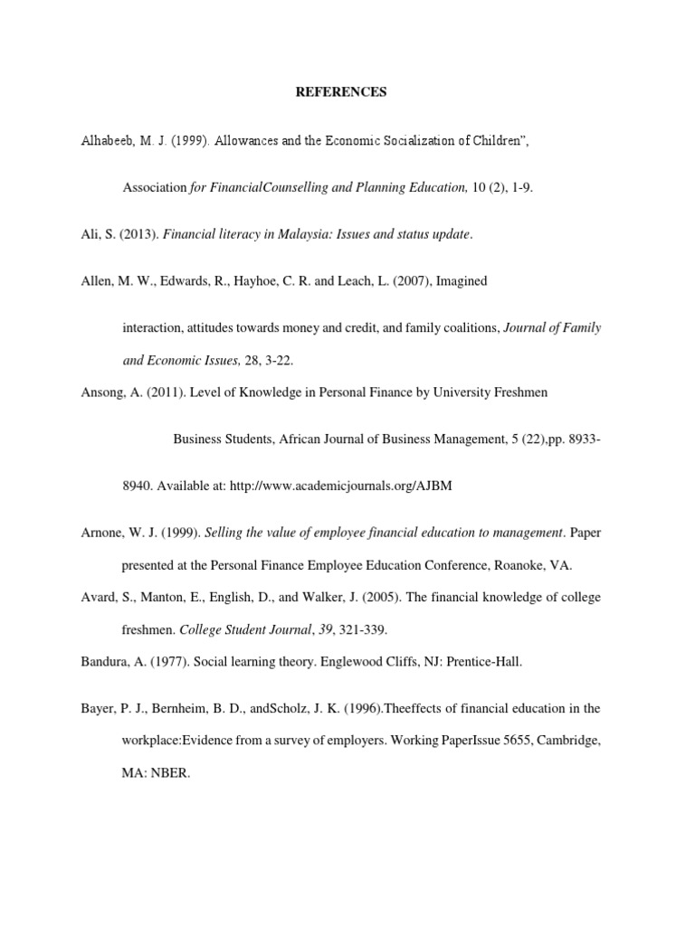 References | PDF | Financial Literacy | Personal Finance