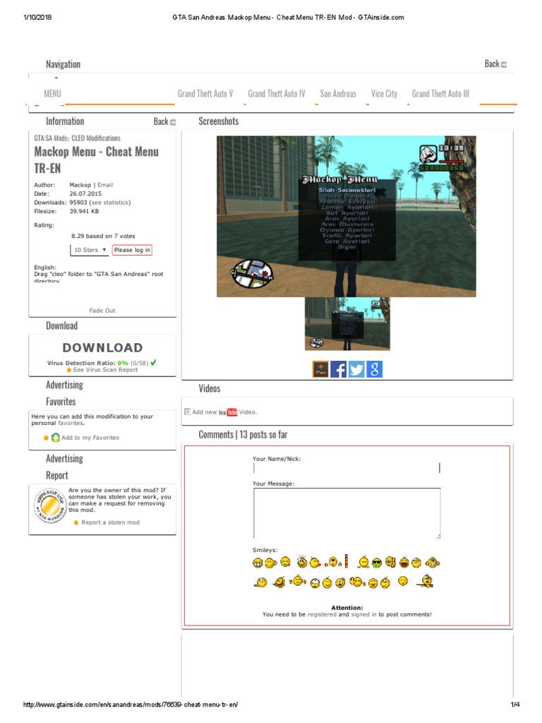 GTA San Andreas Mackop Menu - Cheat Menu TR-En Mod - GTAinside | PDF ...