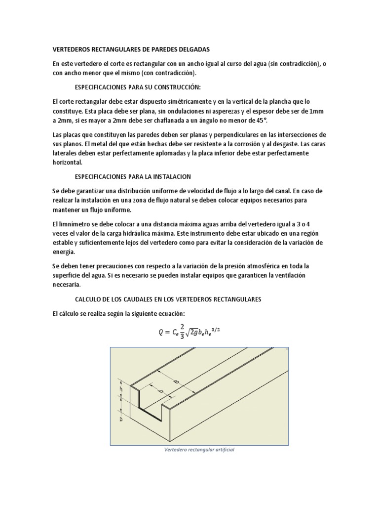 Vertederos Rectangulares de Paredes Delgadas | PDF | Hidráulica | Agua
