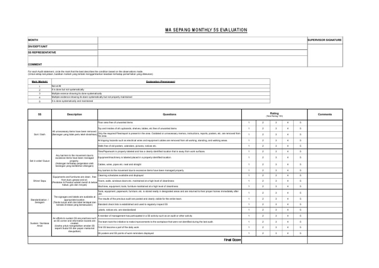 5S Audit Checklist v2 | PDF