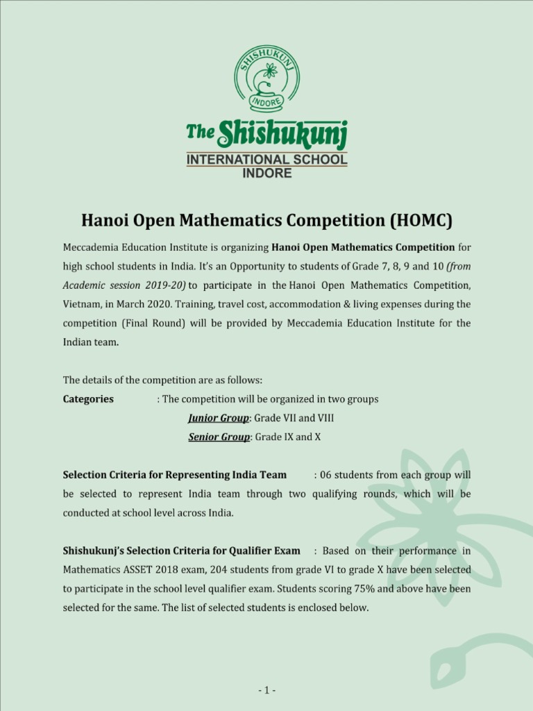 Hanoi Open Mathematics Competition | PDF
