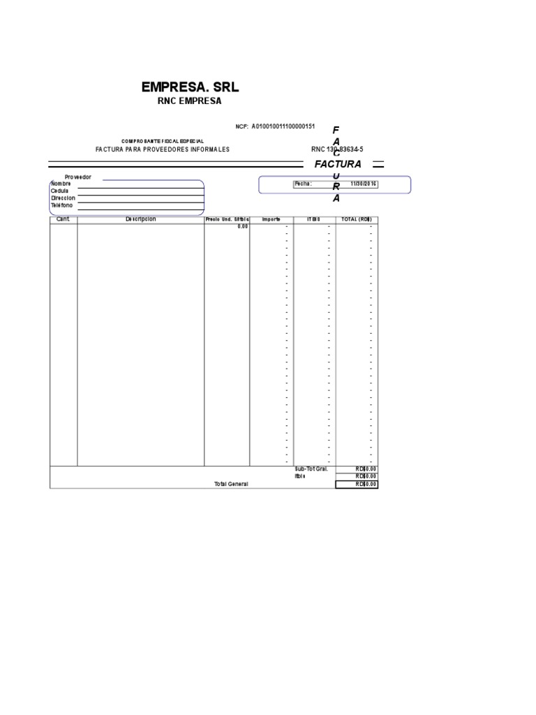 Modelo de Factura de Proveedor Informal | PDF | Business