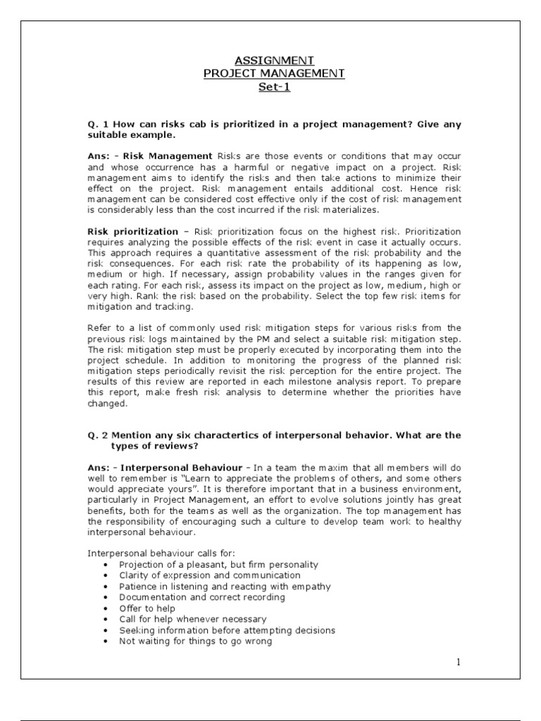 Assignment Project Management Set-1 | Download Free PDF | Project ...