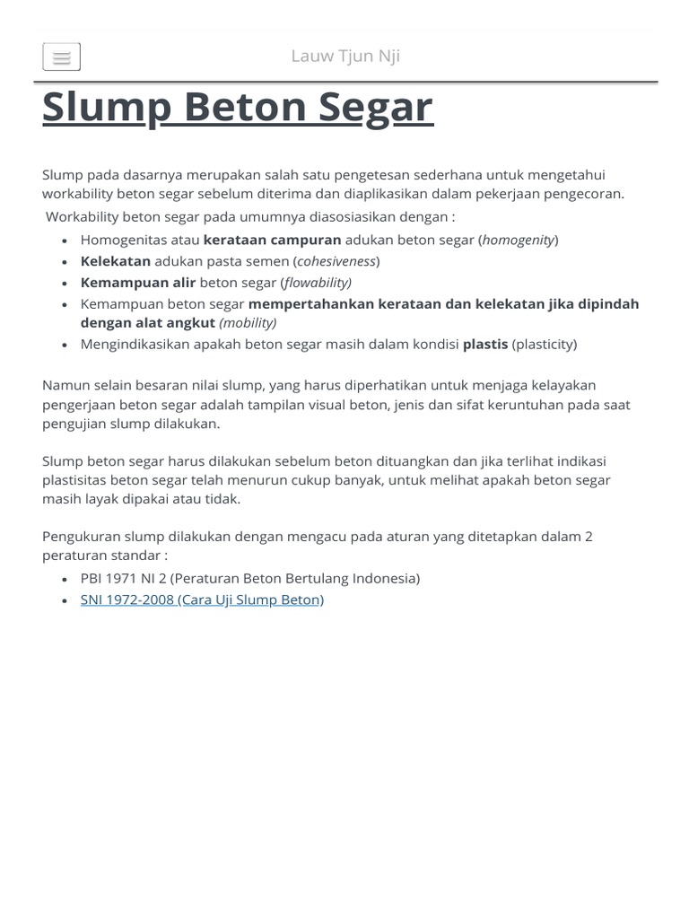 Nilai Slump Beton Berdasarkan SNI | PDF