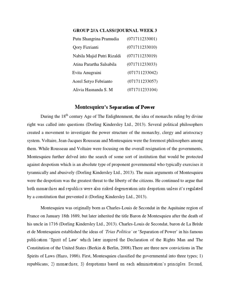 Montesquieu's Separation of Power | PDF | Montesquieu | Separation Of ...