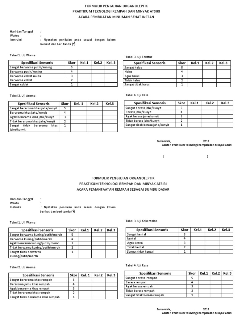 Contoh Form Uji Sensoris Atsiri | PDF
