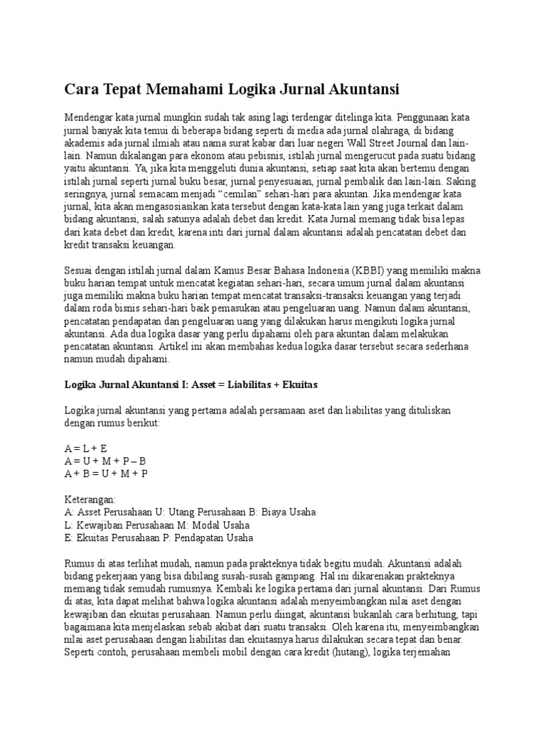 Memahami Logika Jurnal Akuntansi | PDF