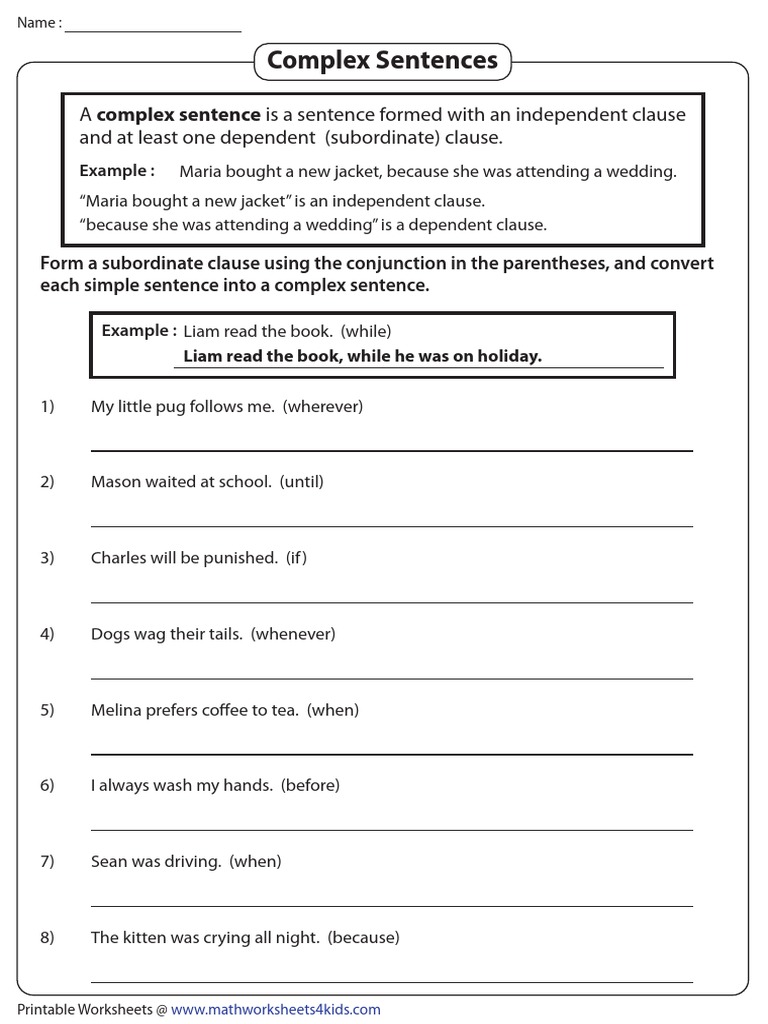 Worksheet | PDF | Sentence (Linguistics) | Linguistics