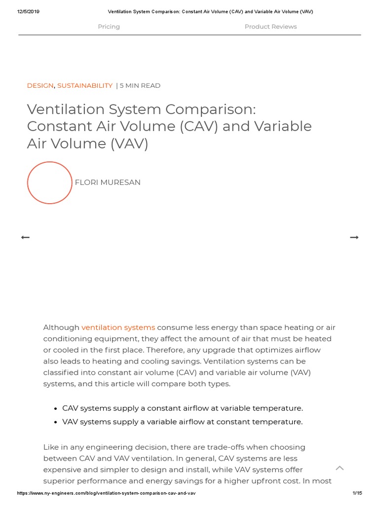Ventilation System Comparison - Constant Air Volume (CAV) and Variable ...