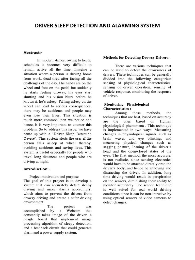 Driver Sleep Detection and Alarming System | PDF | Infrared | Traffic ...