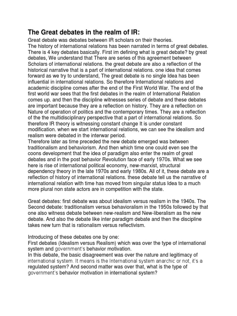 Great Debates in International Relations | PDF | International ...