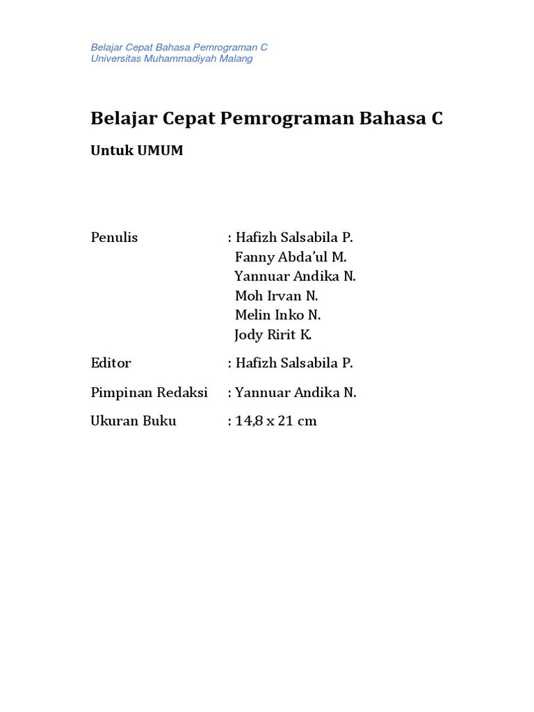 Buku Belajar Cepat Pemrograman Bahasa C | PDF | Komputer