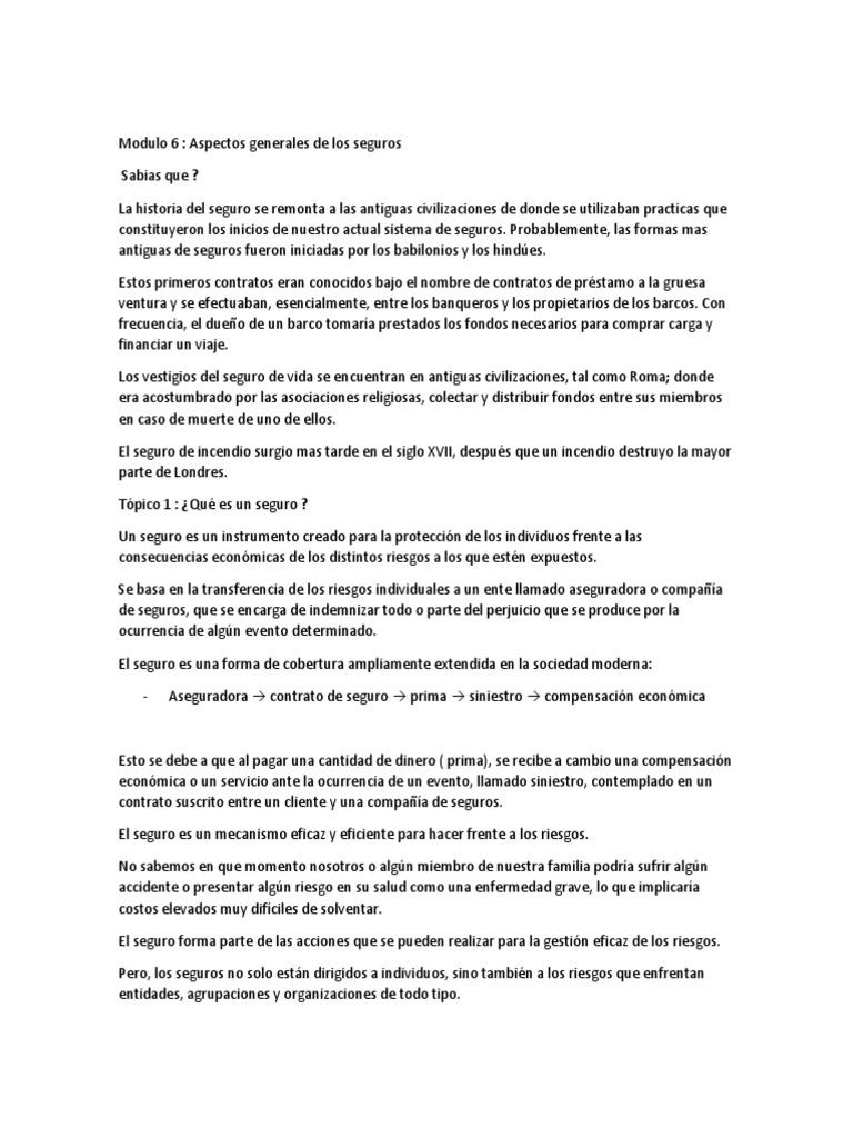 Aspectos Generales de Los Seguros | PDF | Póliza de seguros | Seguro