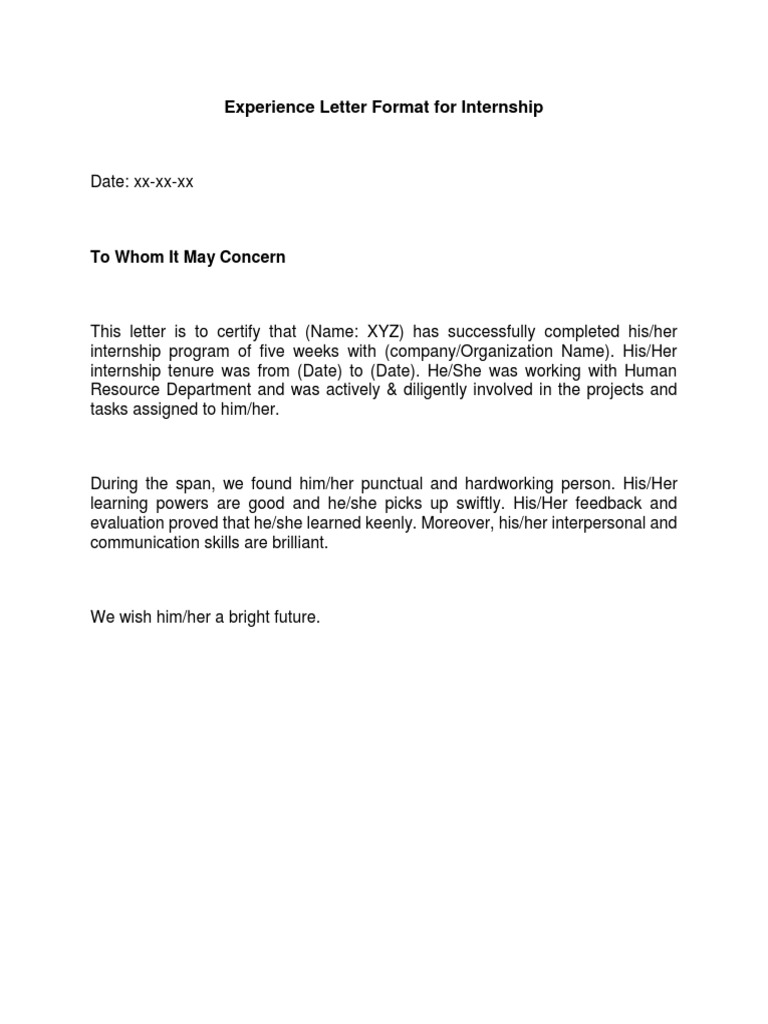 Internship Experience Letter Format | PDF | Business | Wellness