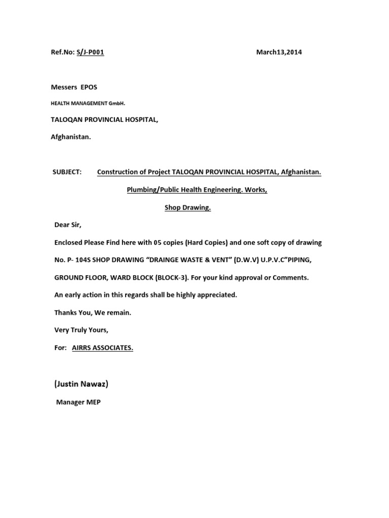 Shop Drawing Letter PDF