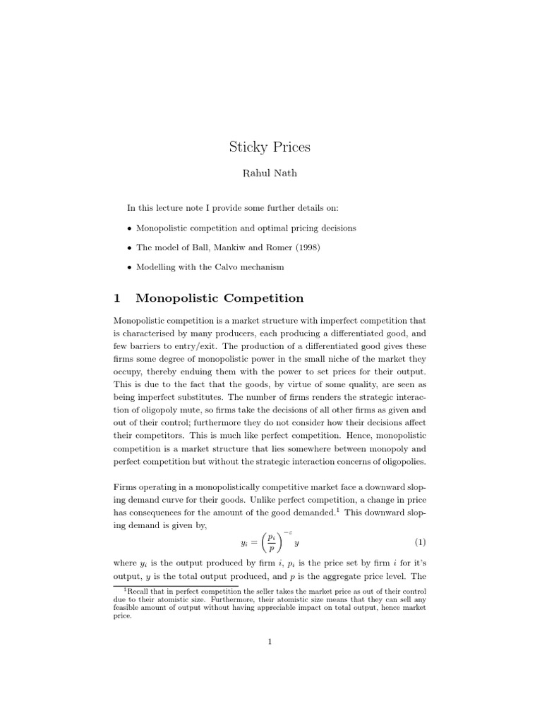 Sticky Prices Notes For Macroeconomics by Carlin & Soskice | PDF ...