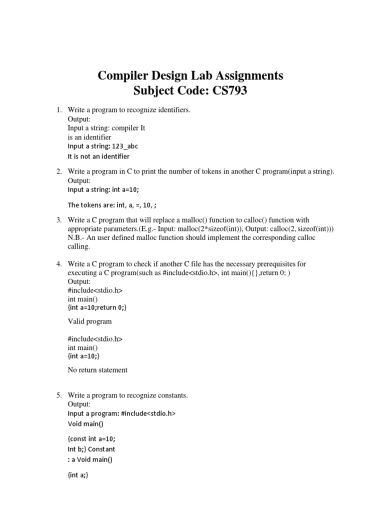 Compiler Design Assignments | PDF | C (Programming Language) | Formalism (Deductive)